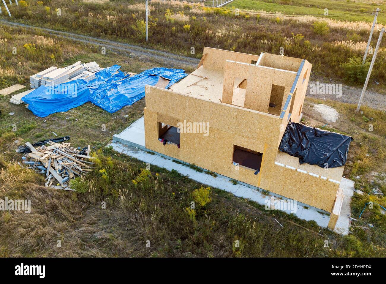 Construction of new and modern modular house. Walls made from composite ...