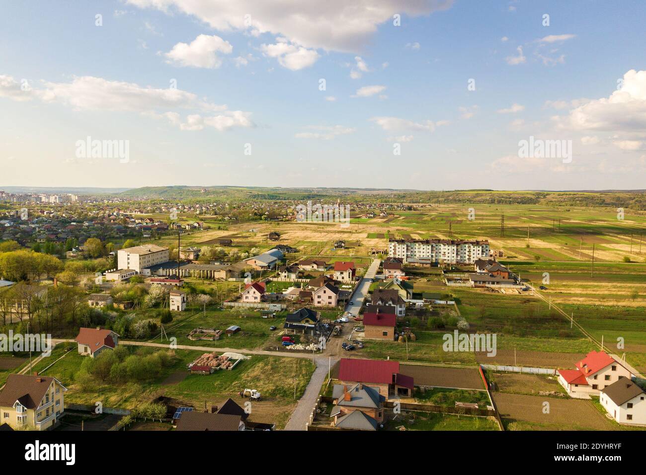 Aerial view of rural area in town with residential houses Stock Photo ...