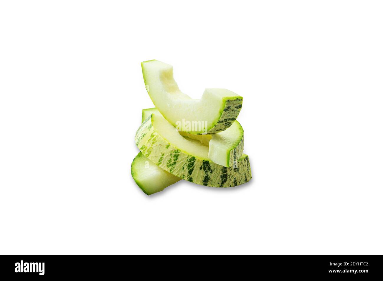 Sliced melon on a white background. The unusual coloring of the melon ...