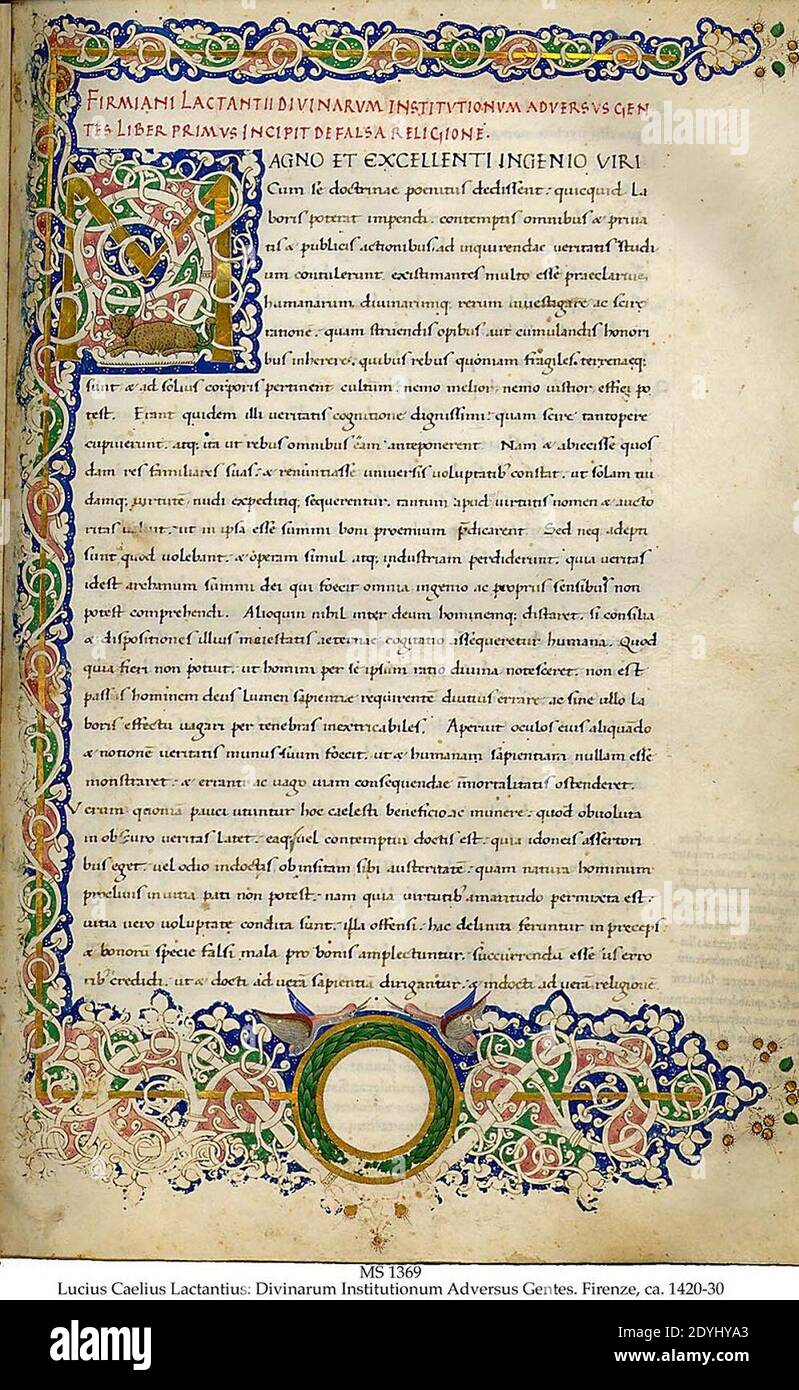 Lactantius, Divinarum institutionum ... liber primus, manuscript ...