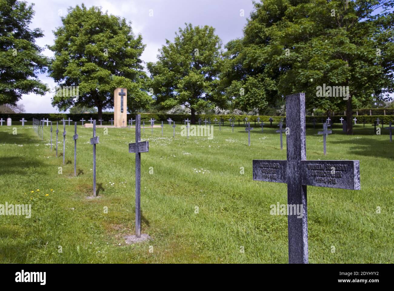 German WW1 soldier graves marked by iron crosses at Bray sur Somme ...