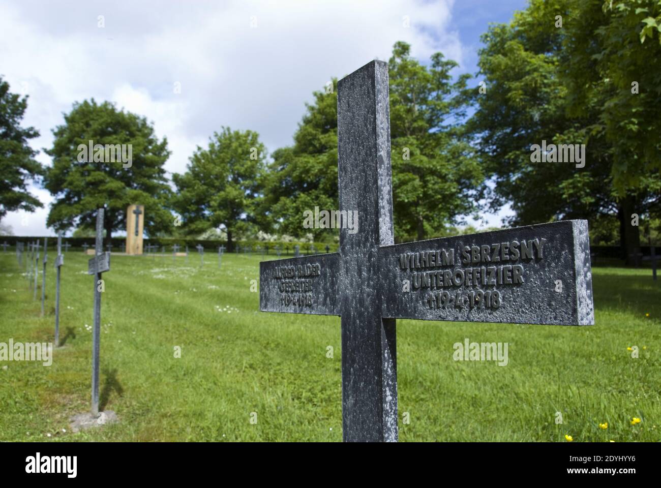 German WW1 soldier graves marked by iron crosses at Bray sur Somme ...