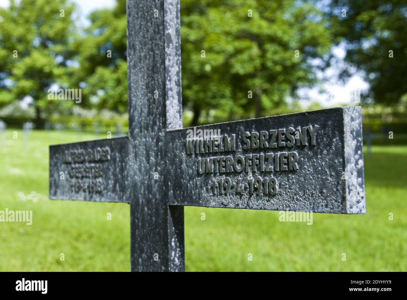 German WW1 soldier graves marked by iron crosses at Bray sur Somme ...