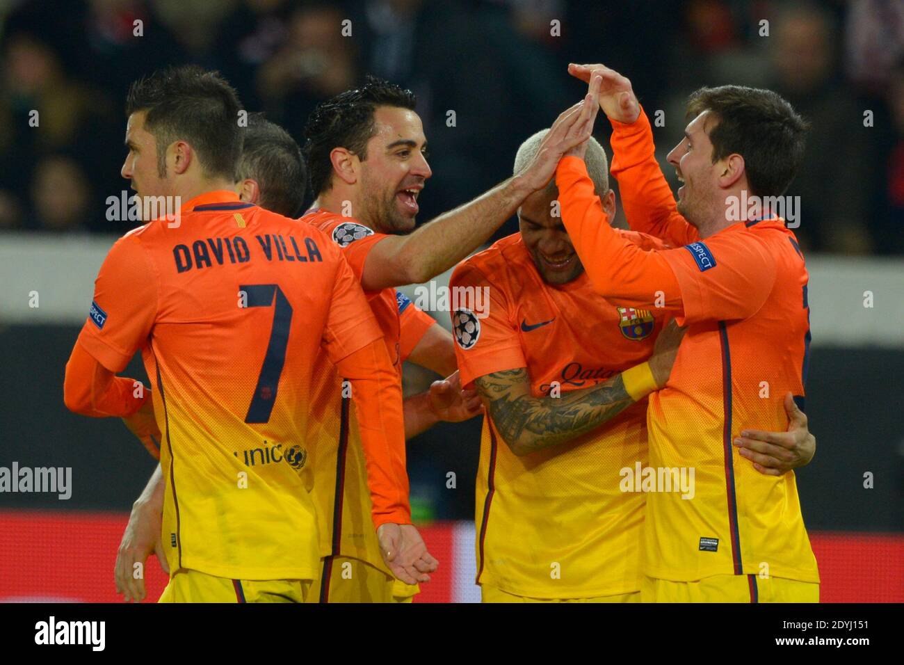 Barcelonas lionel messi scoring goal champions hi-res stock photography ...