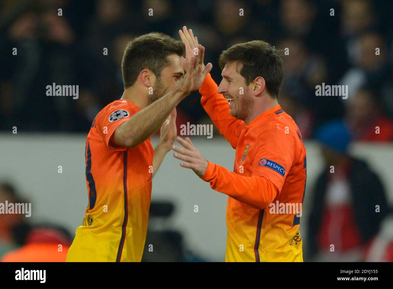 Barcelonas lionel messi scoring goal champions hi-res stock photography ...