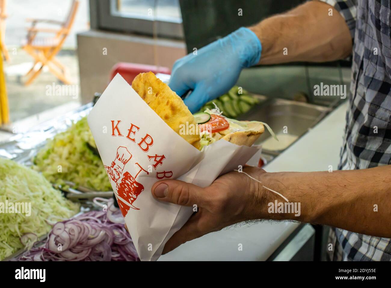 Doner Kebab in a local pizza and gyros restaurant Stock Photo - Alamy