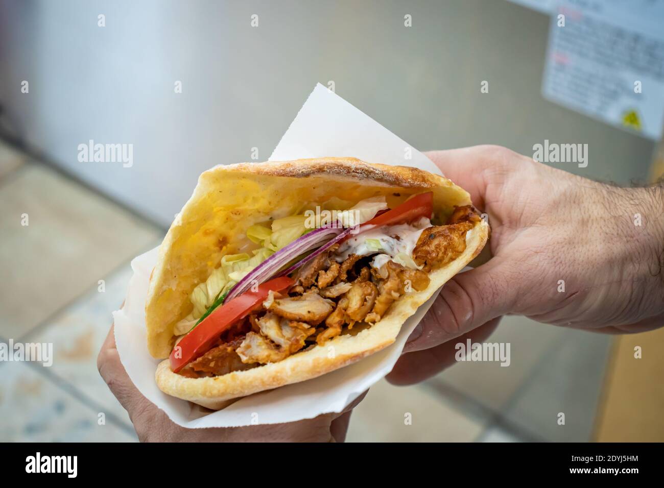 Doner Kebab at a local pizza and gyros restaurant Stock Photo - Alamy