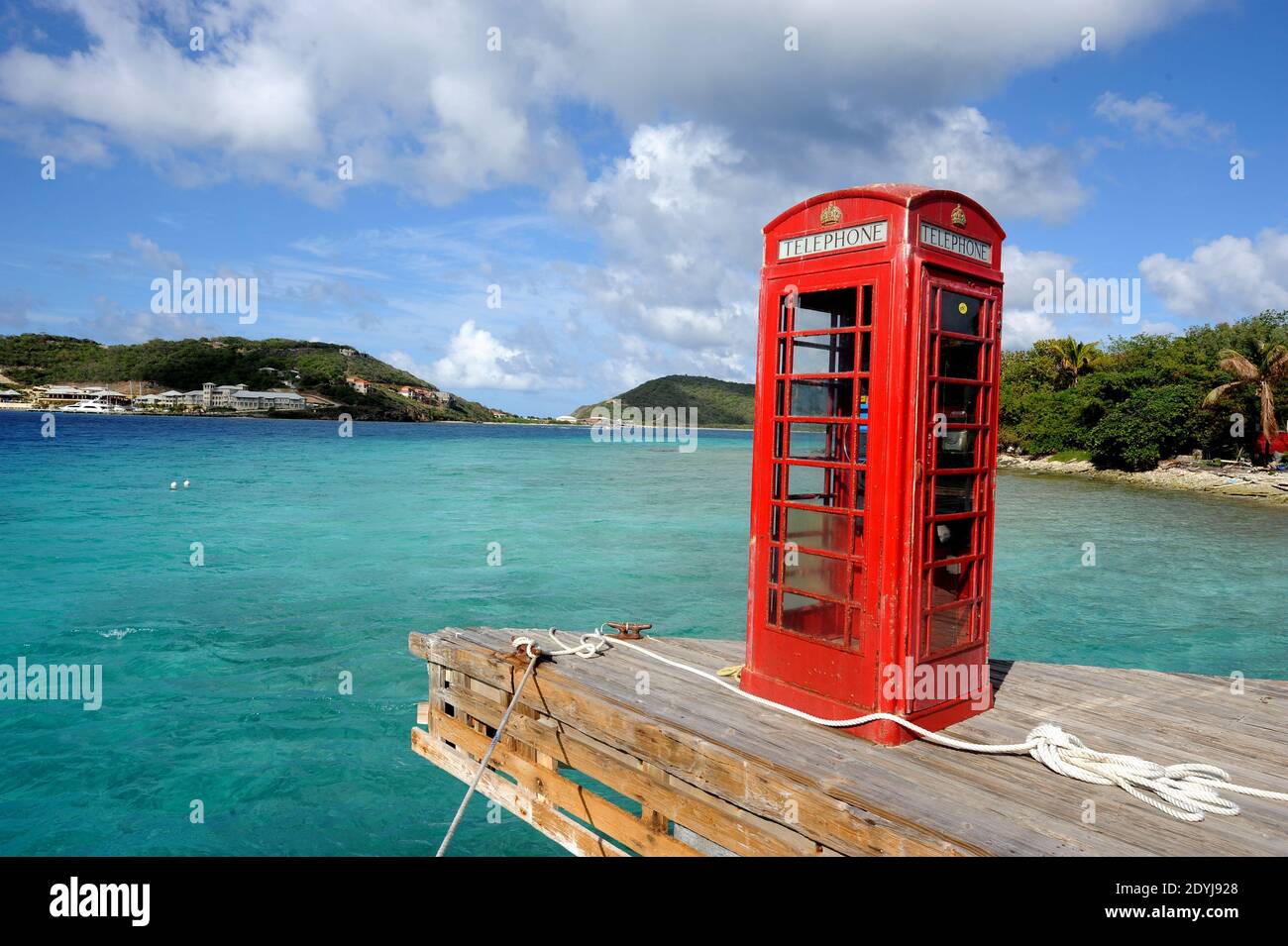 Telephone box on a pier of a petrol station on Scrub Island, one of the ...