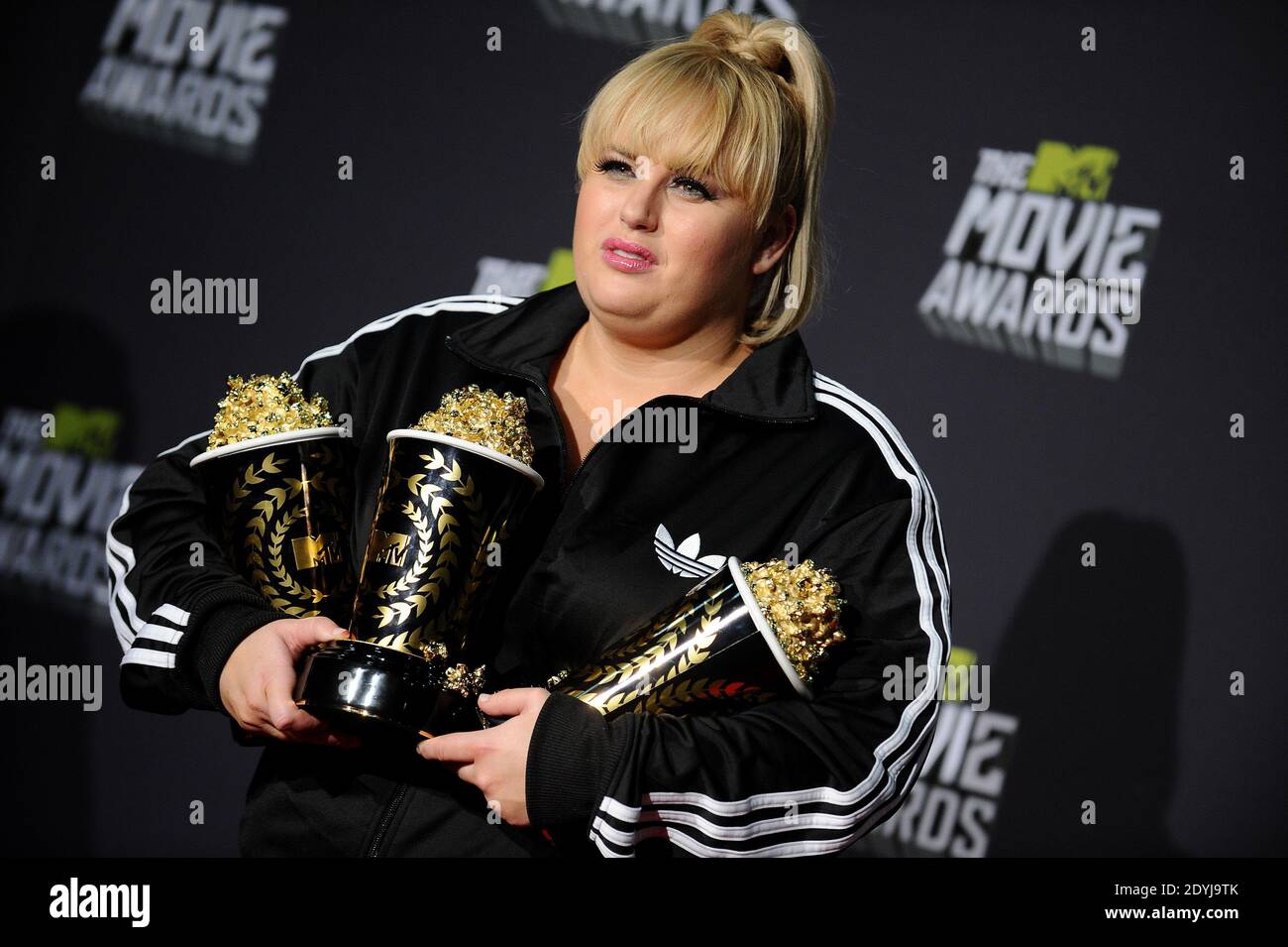 Rebel Wilson poses in the press room during the 2013 MTV Movie Awards ...