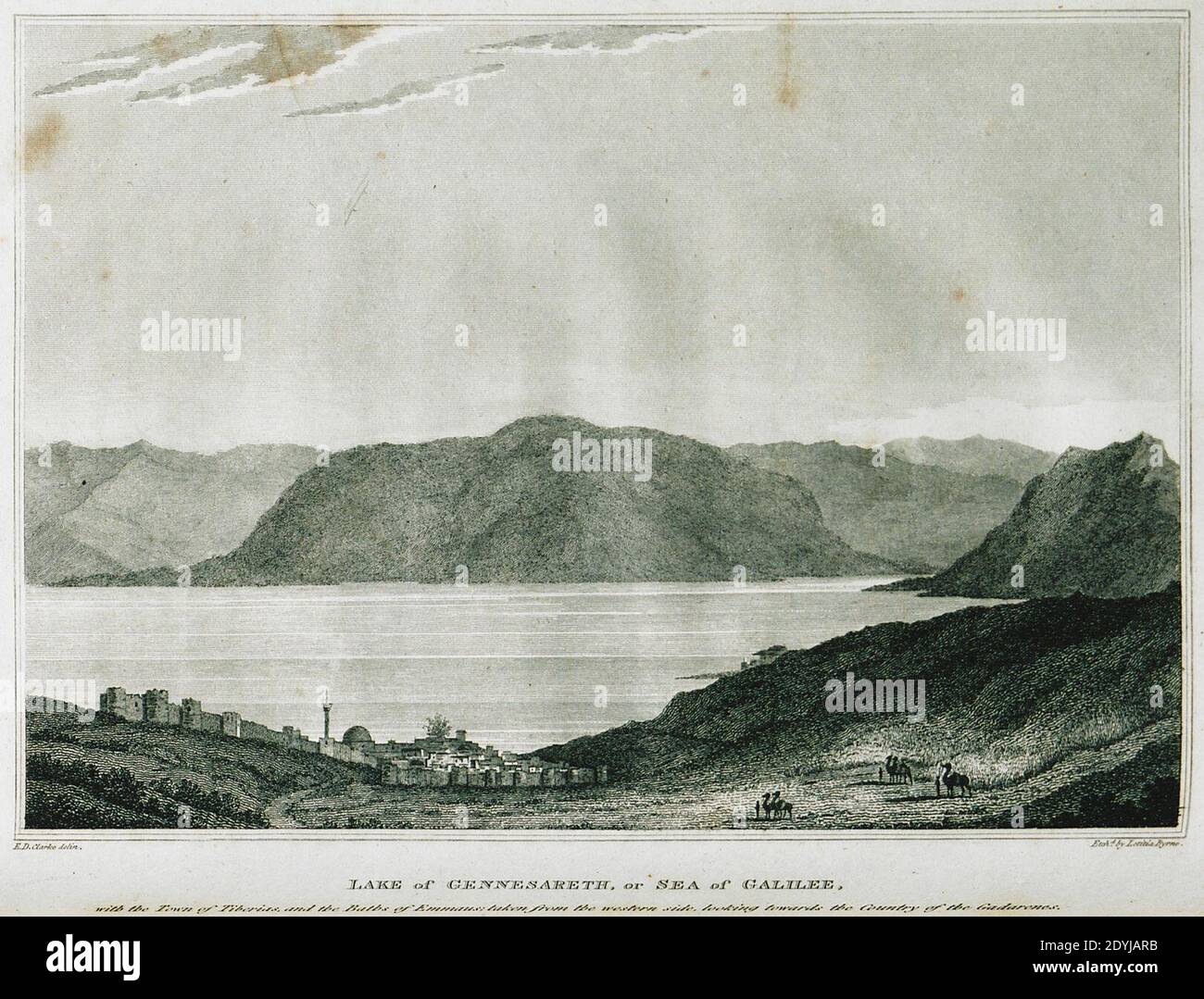 Lake of Gennesareth, or Sea of Galilee, with the town of Tiberias and ...