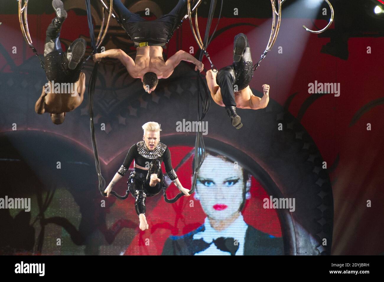 Pink performs live on stage with her band at Paris Bercy concert hall ...