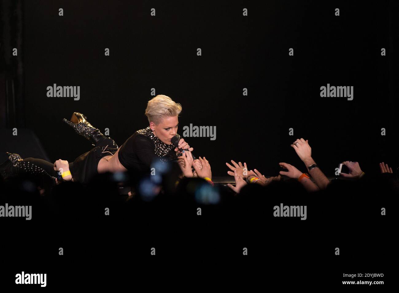 Pink performs live on stage with her band at Paris Bercy concert hall ...