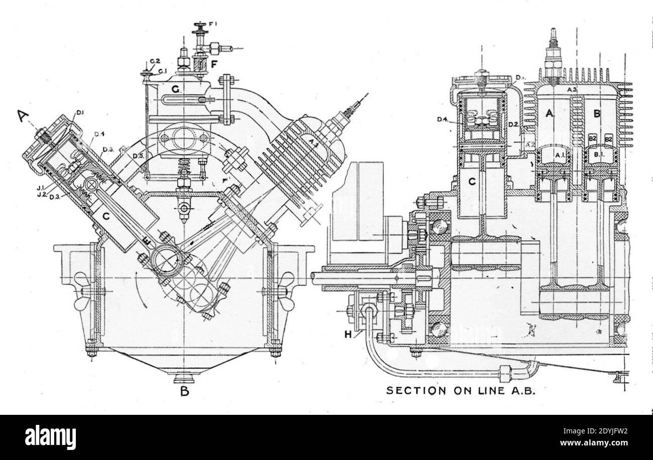 Lamplough's two-stroke engine, section (Rankin Kennedy, Modern Engines ...