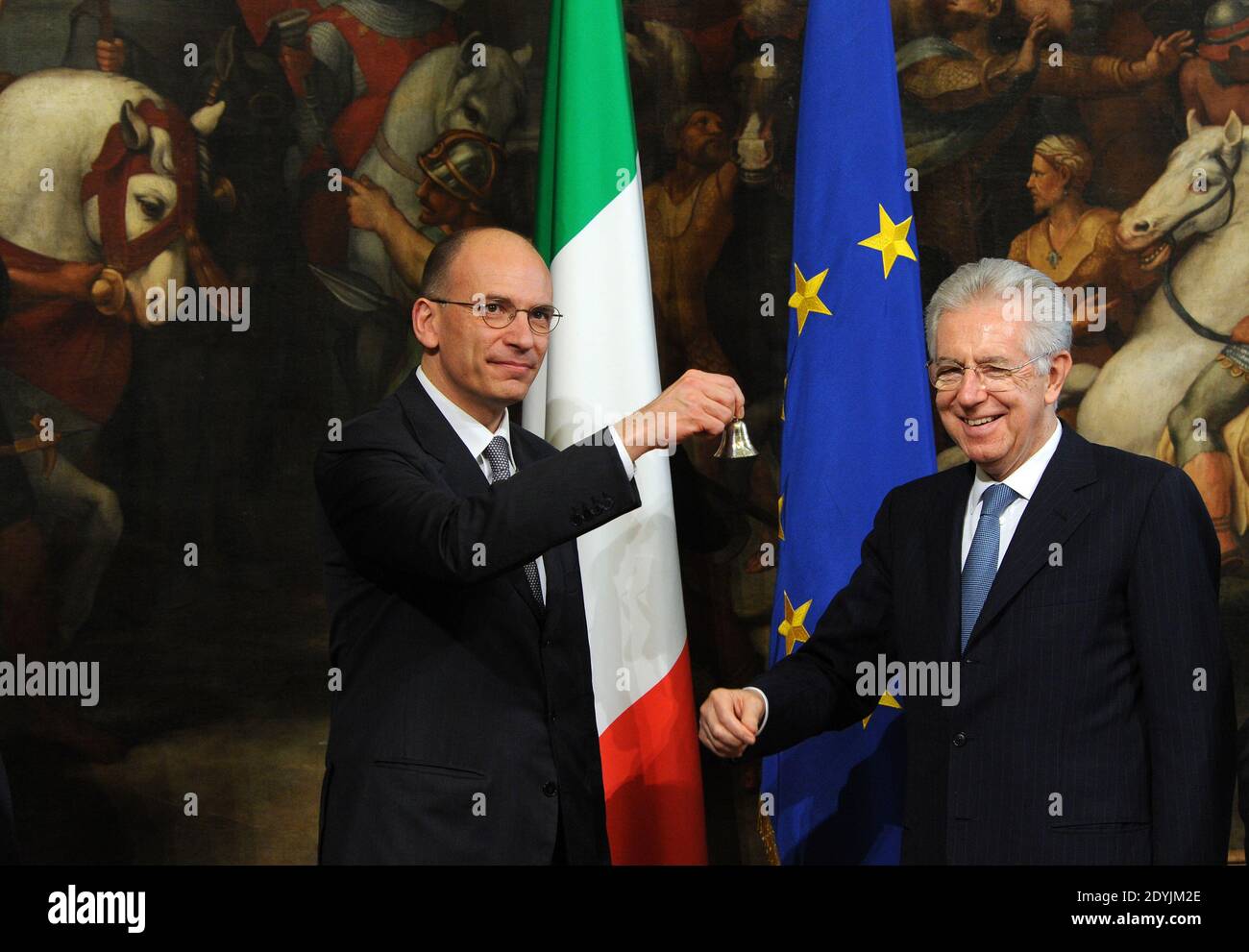 Italy's new Prime Minister Enrico Letta (L) met outgoing Prime Minister ...