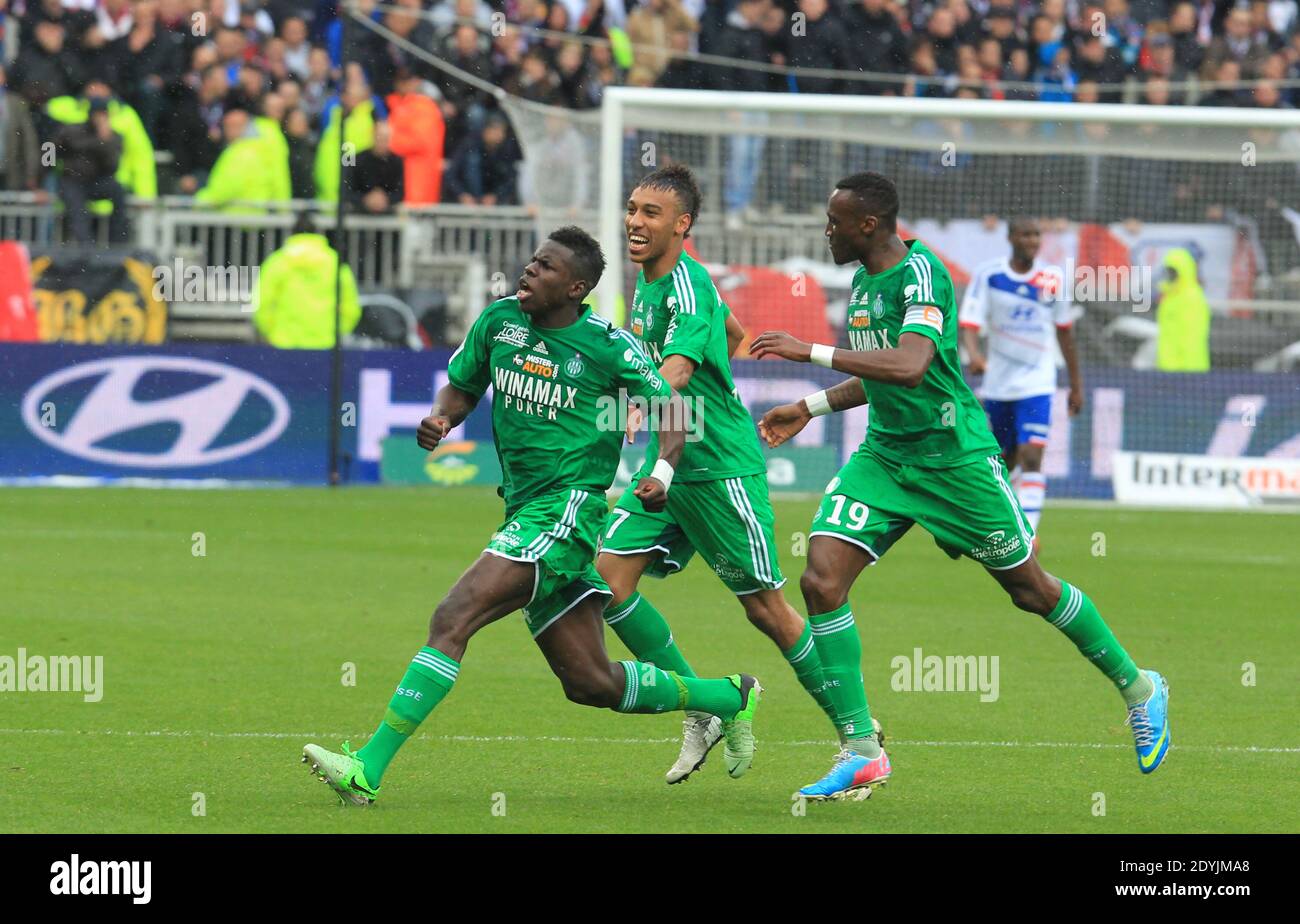 The AS Saint-Etienne team celebrate after scoring during French First ...
