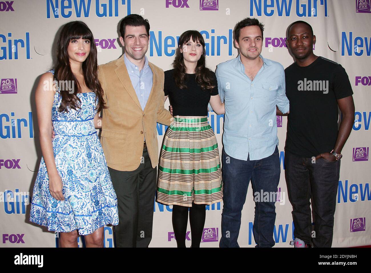 Hannah Simone, Max Greenfield, Zooey Deschanel, Jake Johnson and Lamorne Morris arrive at the ...