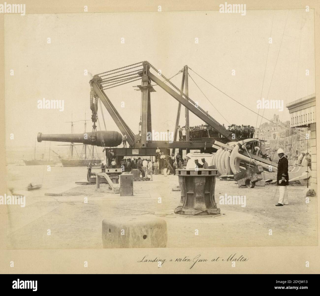 Landing a hundred ton gun at Malta Stock Photo - Alamy