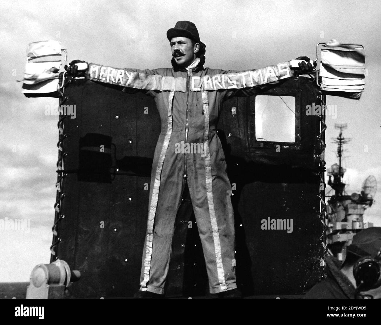 Landing Signal Officer aboard USS Leyte (CV-32) with Christmas ...
