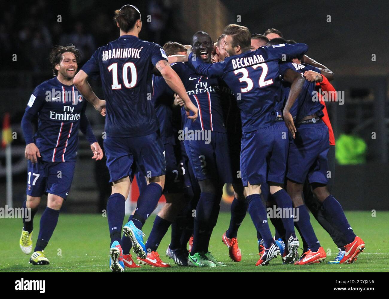 PSG's team celebrates his first place at the first french league after ...