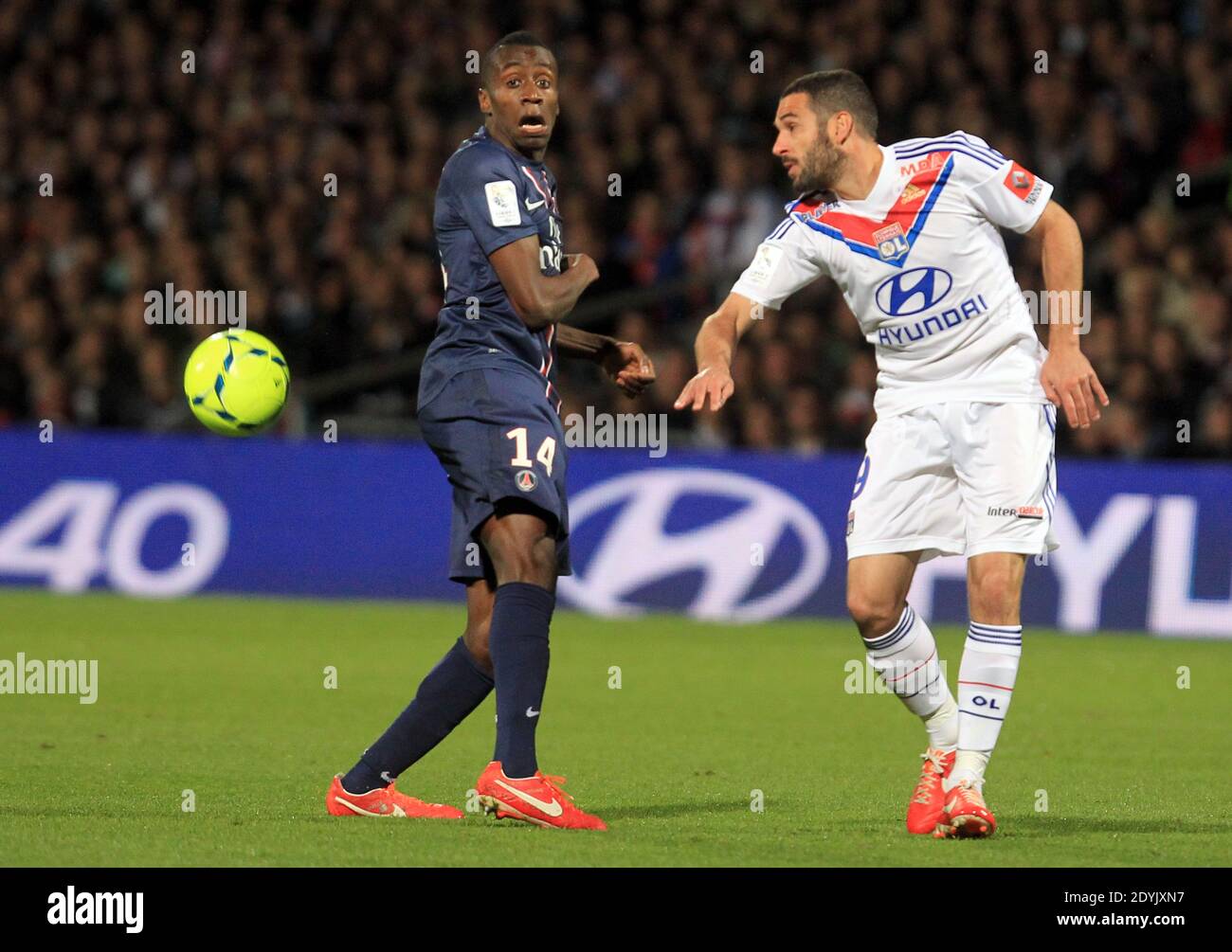 OL's Lisandro and PSG's Blaise Matuidi during the French First League ...
