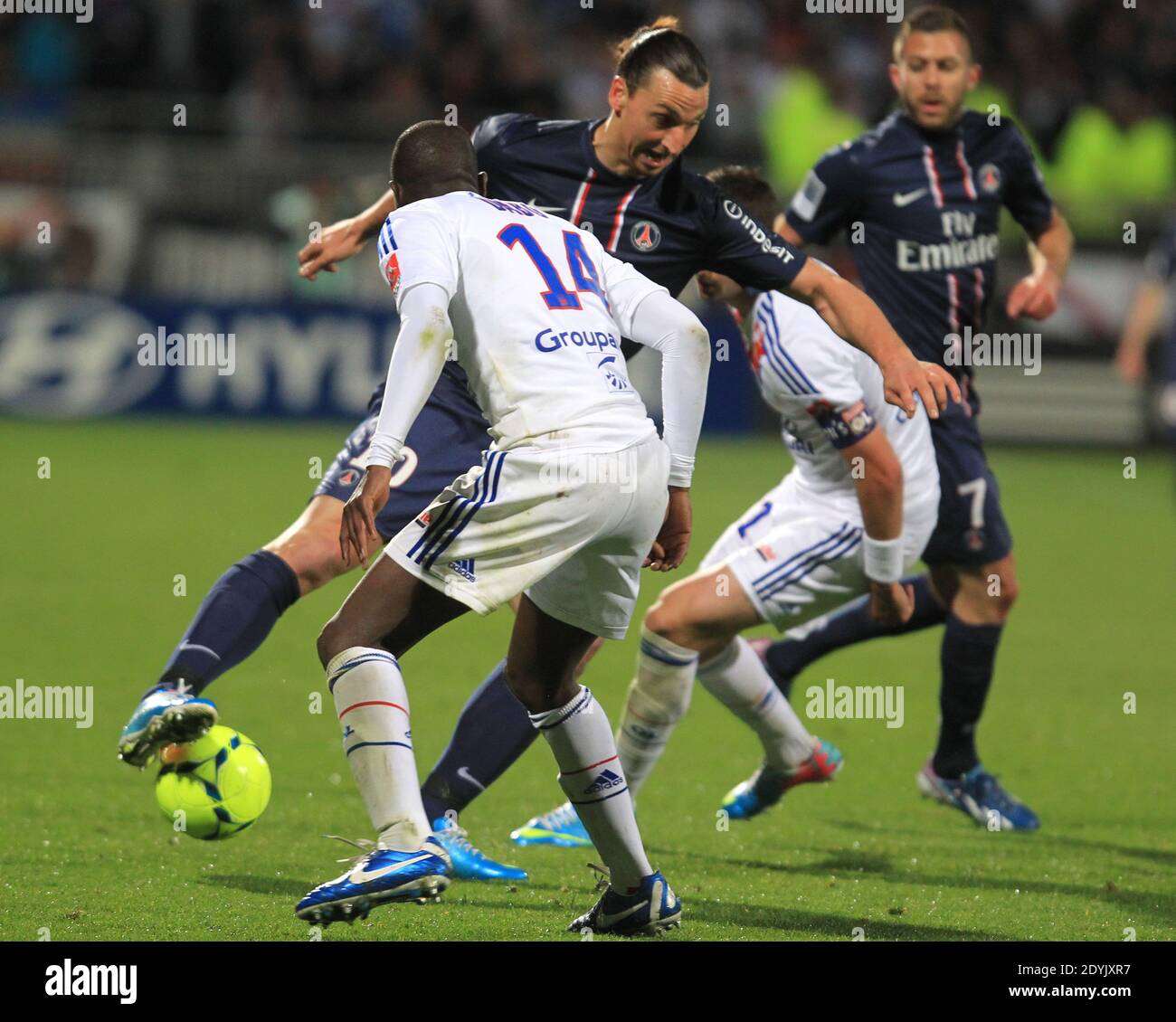 OL's Mouhamadou Dabo and PSG's Zlatan Ibrahimovic Zlatan during the ...