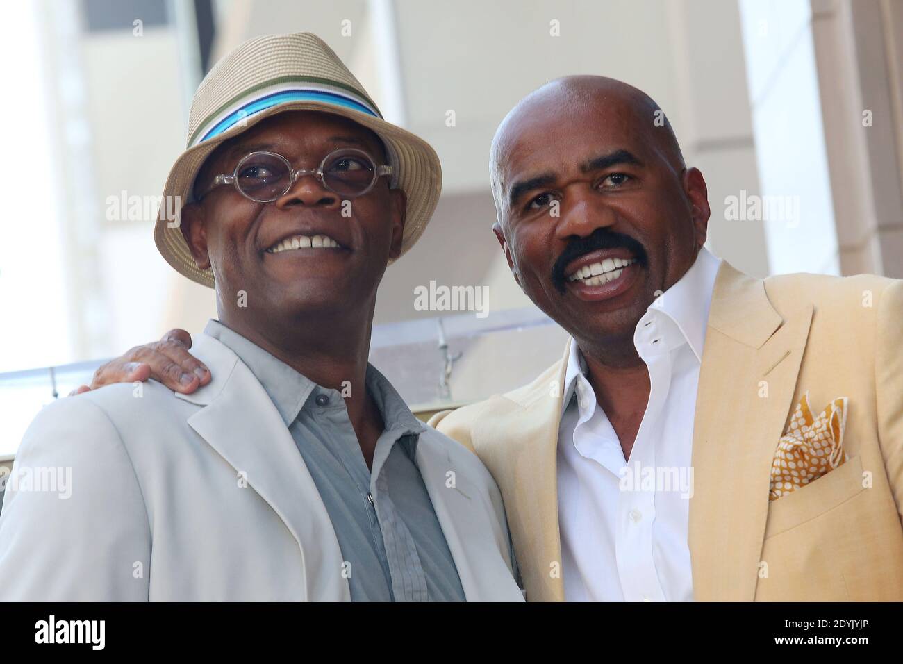 Samuel L Jackson and Steve Harvey pose as Harvey receives a star on the ...