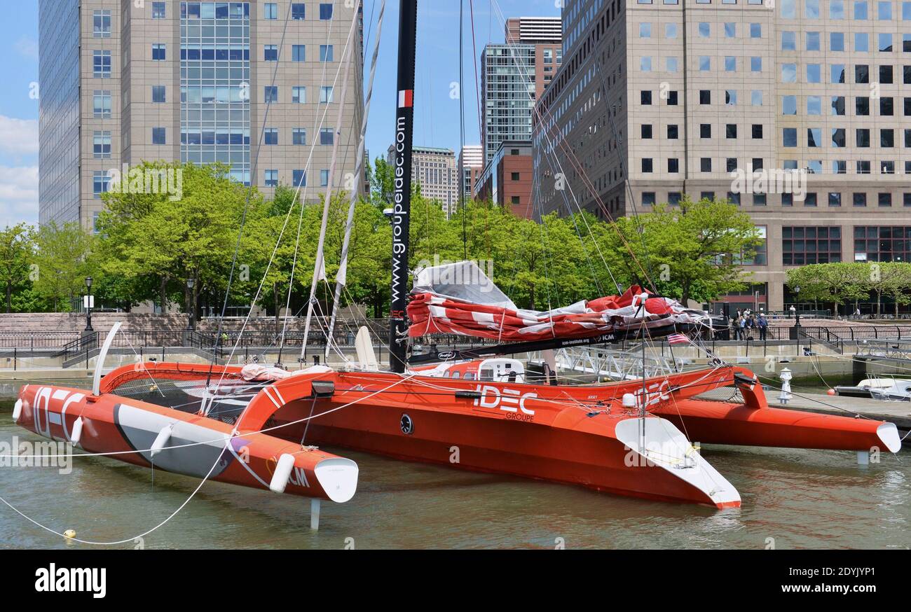 French sailor Francis Joyon's boat IDEC II in New York Harbor in New ...