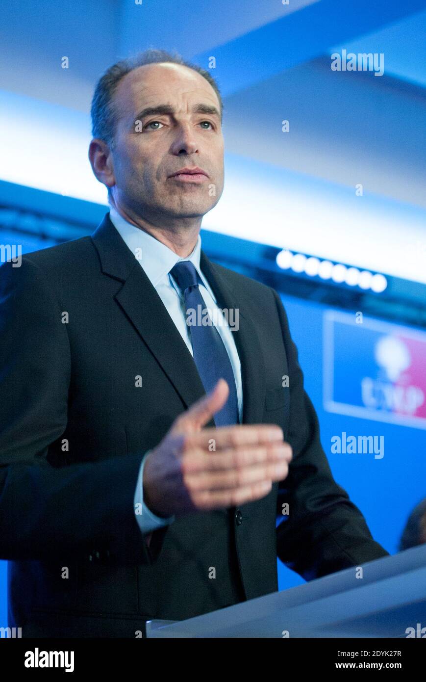 UMP opposition right-wing party President Jean-François Cope speaks at ...