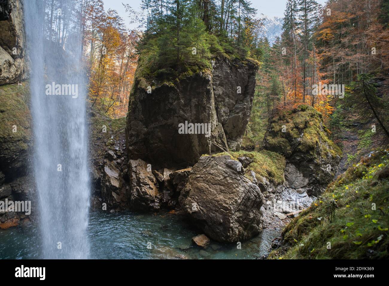 Beautiful mountain waterfall in Swiss Alps. Location: Linthal, Canton ...