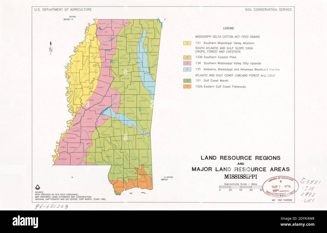 Land reasource regions and major land resource areas, Mississippi Stock ...