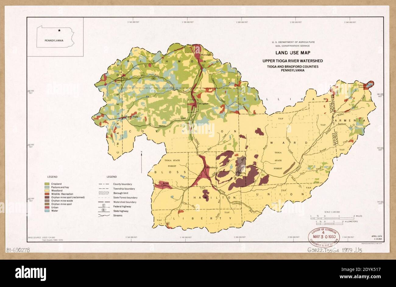 Land use map, upper Tioga River watershed, Tioga and Bradford Counties ...