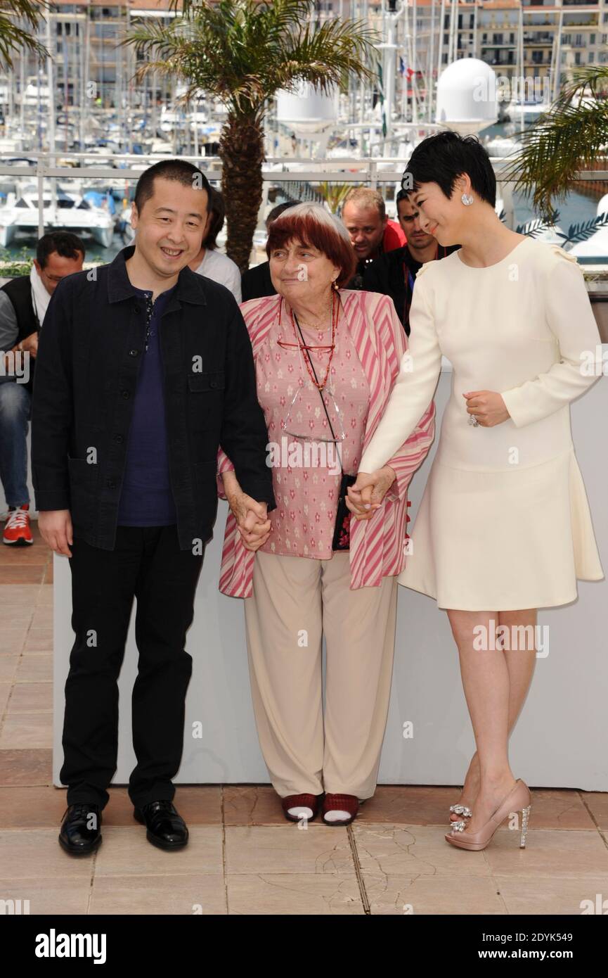 Jia Zhangke, Agnes Varda and Tao Zhao posing at the 'Tian Zhu Ding' ('A ...
