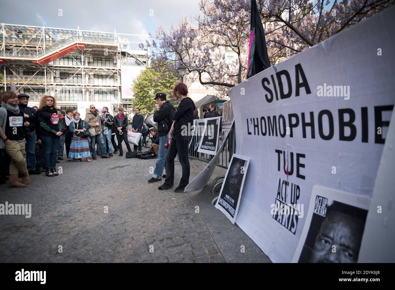 Act-Up Paris activists rally outside the Centre Georges Pompidou in ...