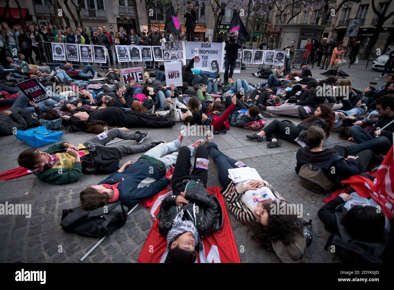 Act-Up Paris activists rally outside the Centre Georges Pompidou in ...