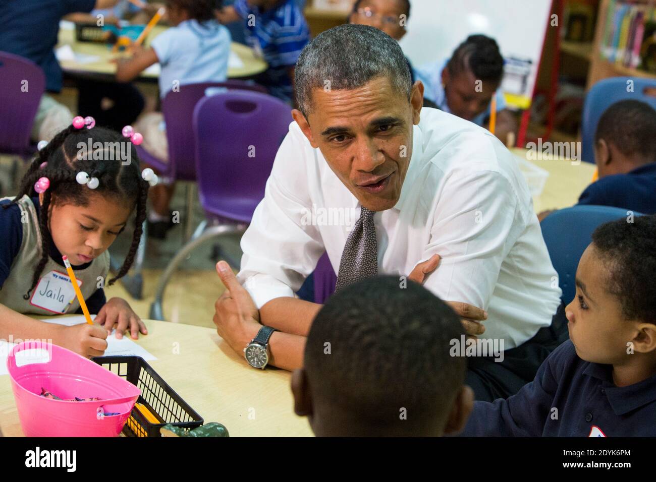 President Barack Obama visits a class at Moravia Park Elementary School ...