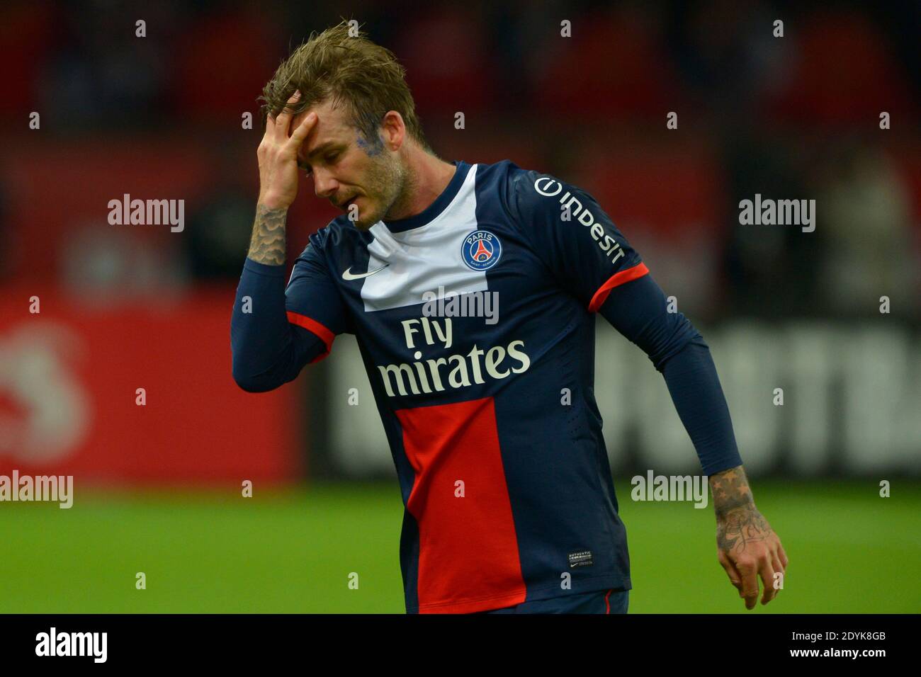 David Beckham crying after being replaced in his last game during the ...