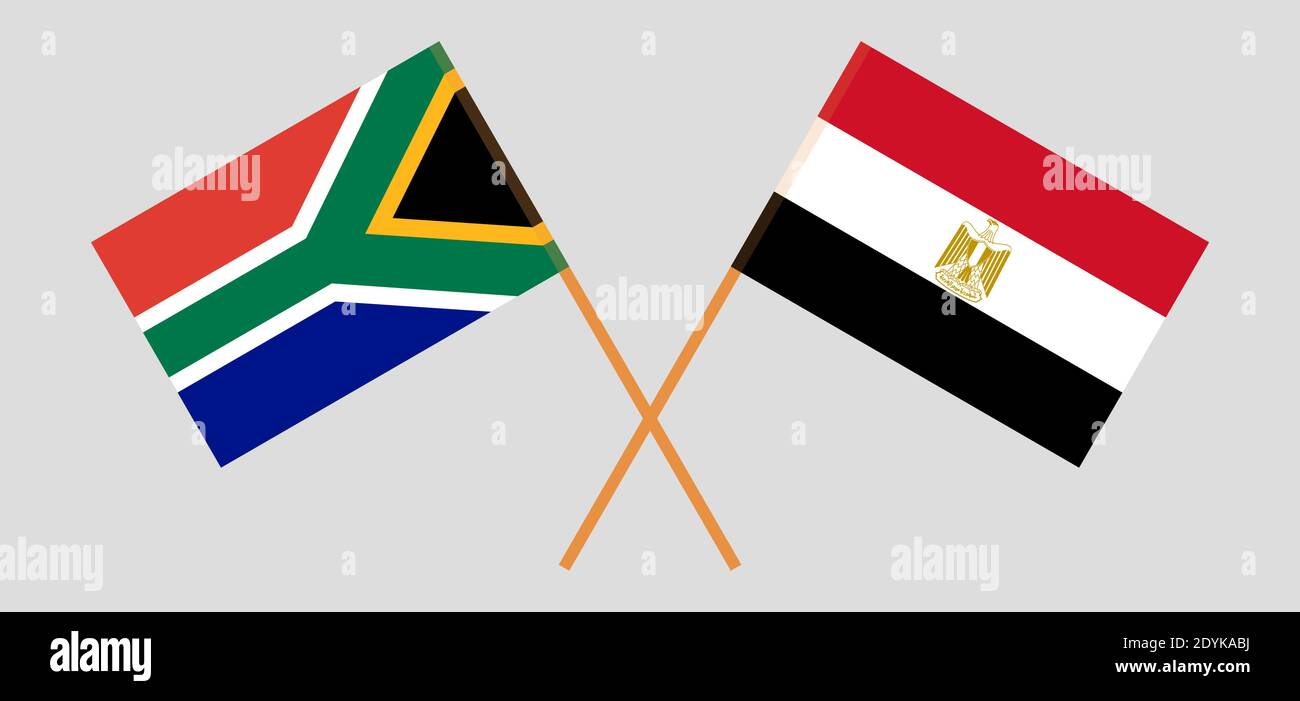 Crossed flags of Egypt and the RSA. Official colors. Correct proportion ...