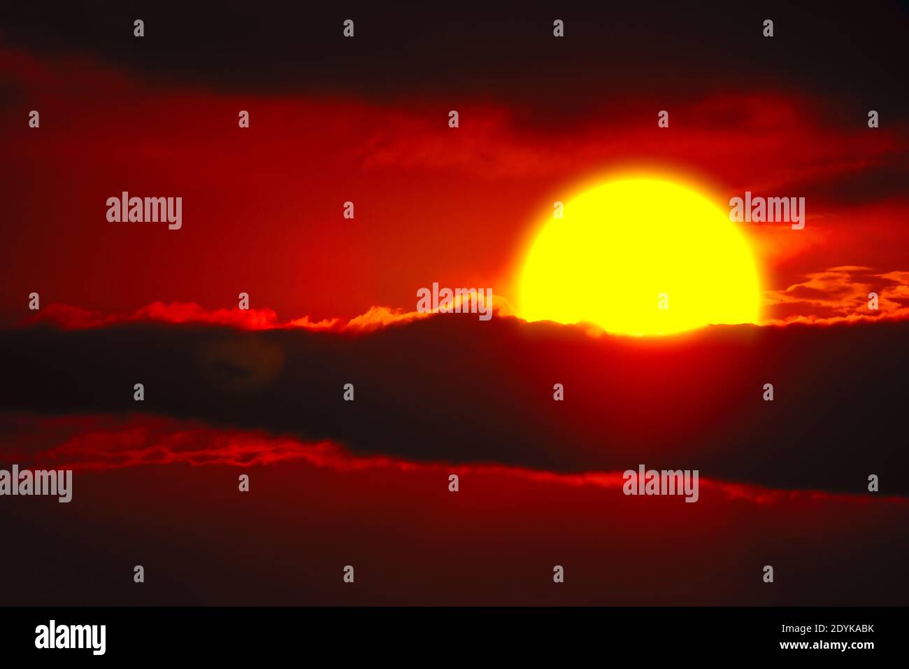 Dramatic sky with big sun . Majestic evening heaven Stock Photo - Alamy