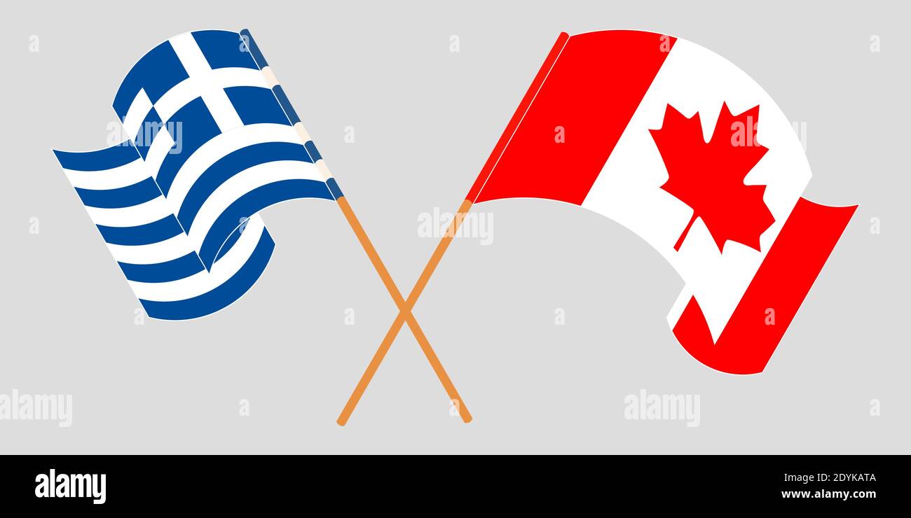 Crossed and waving flags of Greece and Canada. Vector illustration ...