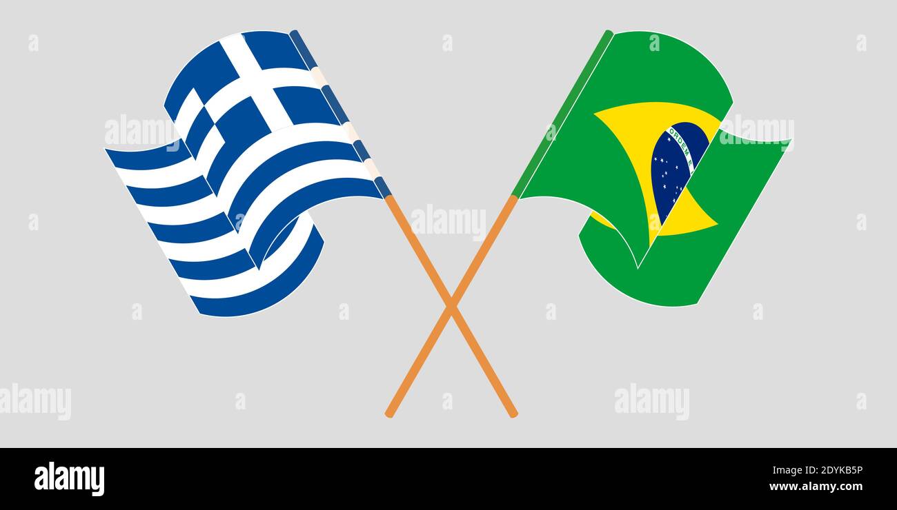Crossed and waving flags of Greece and Brazil. Vector illustration ...