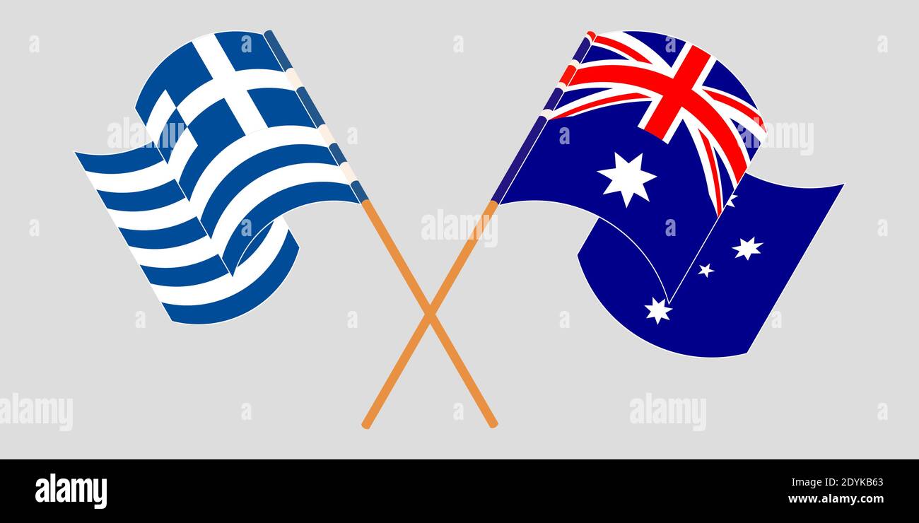 Crossed and waving flags of Greece and Australia. Vector illustration ...