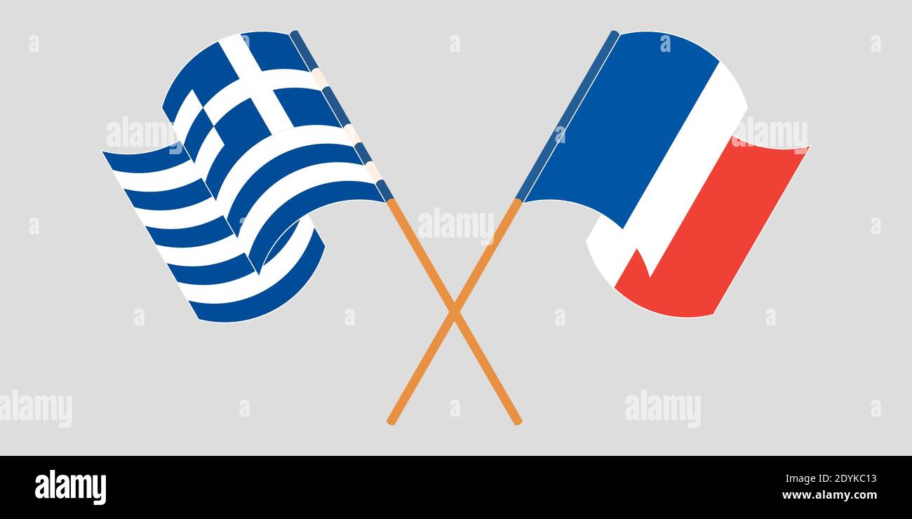 Crossed and waving flags of Greece and France. Vector illustration ...