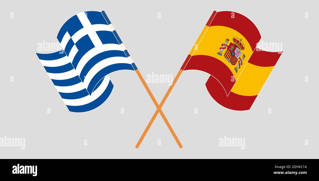 Crossed and waving flags of Greece and Spain. Vector illustration Stock ...
