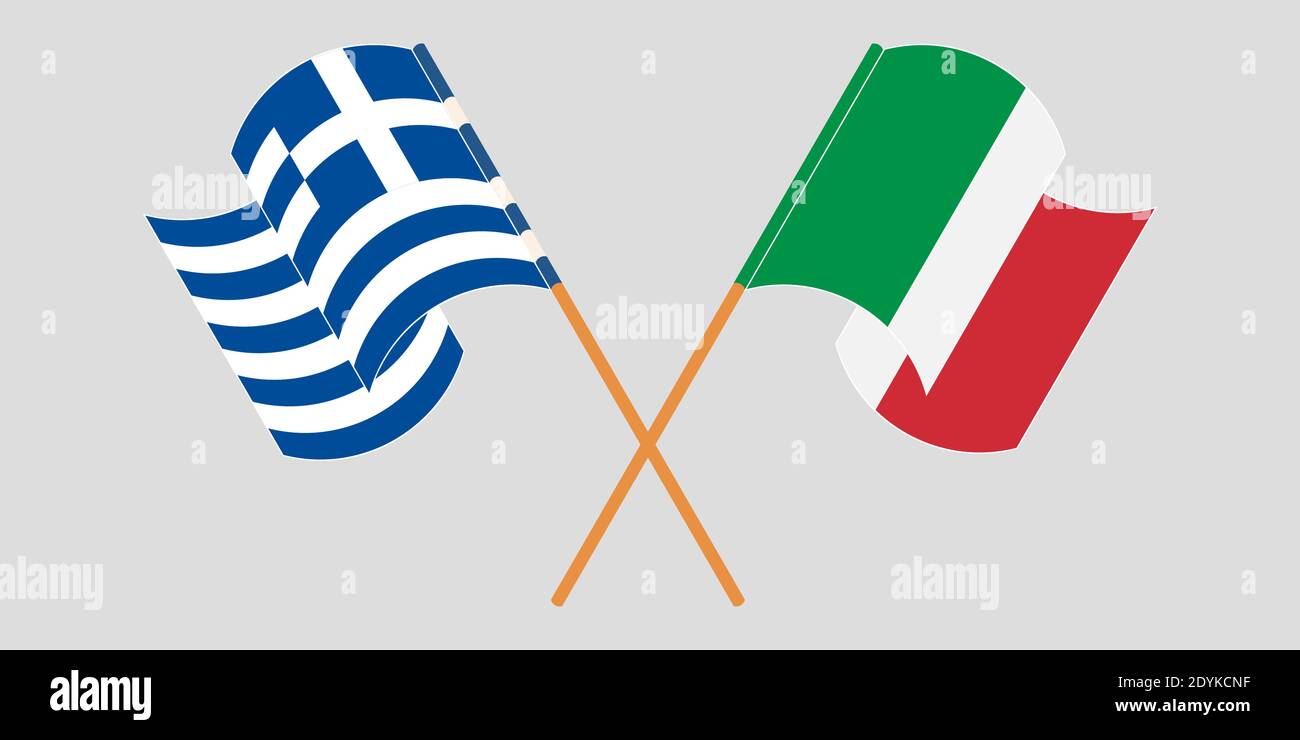 Crossed and waving flags of Greece and Italy. Vector illustration Stock ...