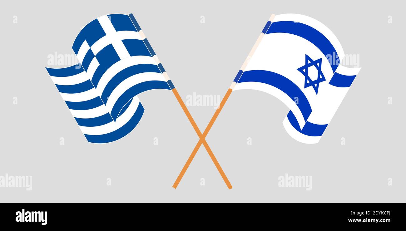 Crossed and waving flags of Greece and Israel. Vector illustration ...