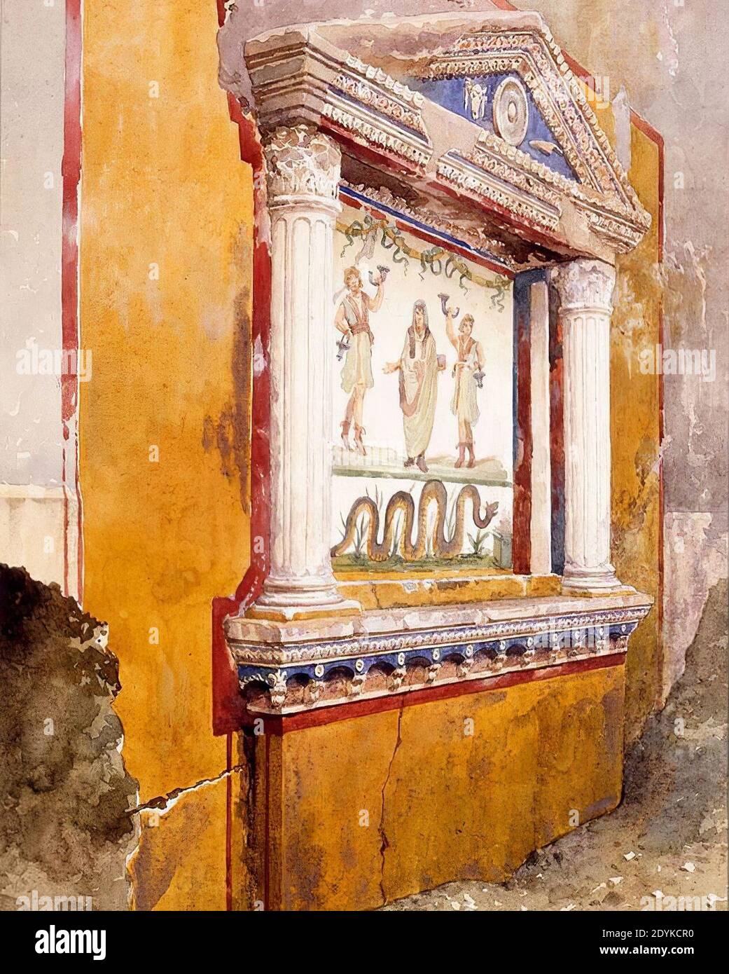 Lararium of a family altar, seen in situ after excavation, House of ...