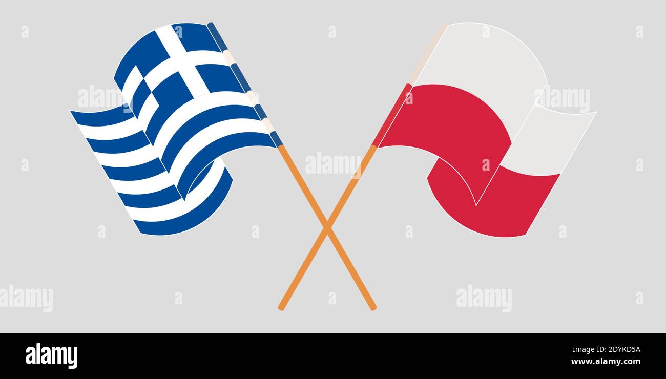Crossed and waving flags of Greece and Poland. Vector illustration ...