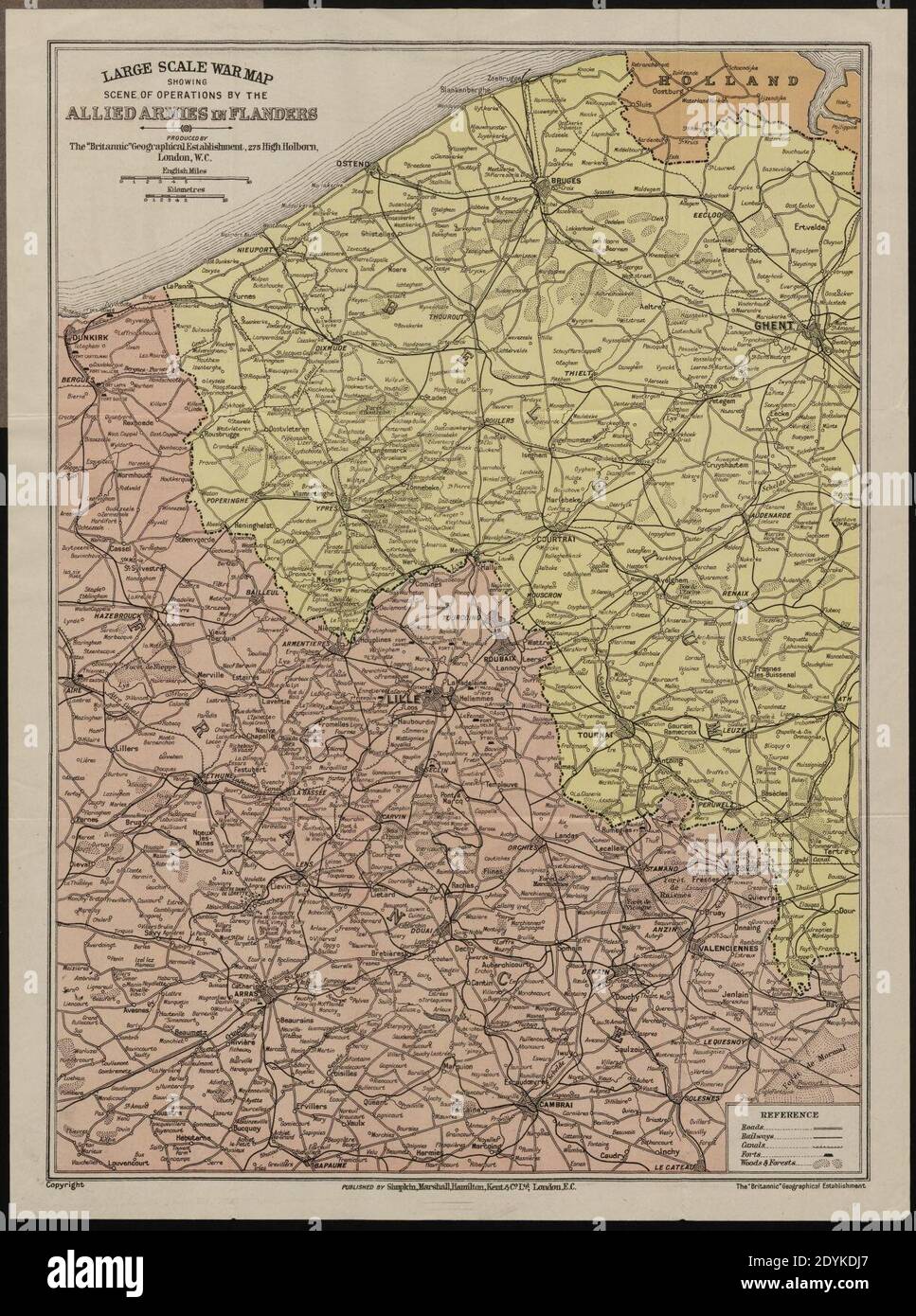 Large scale war map showing scene of operations by the allied armies in ...