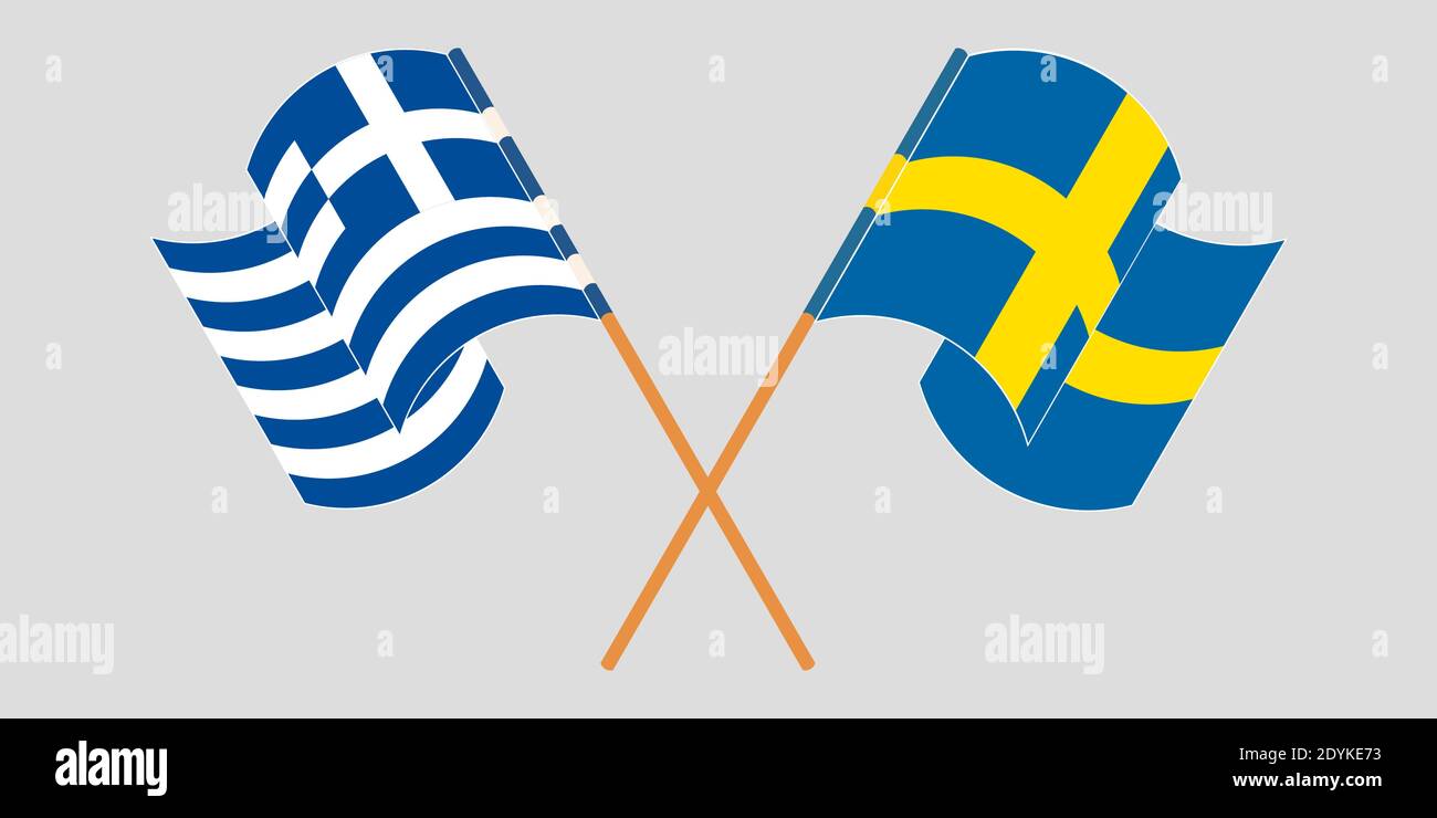 Crossed and waving flags of Greece and Sweden. Vector illustration ...
