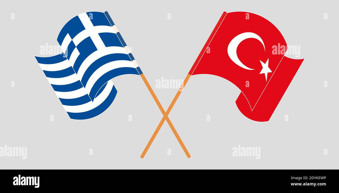 Crossed and waving flags of Greece and Turkey. Vector illustration ...